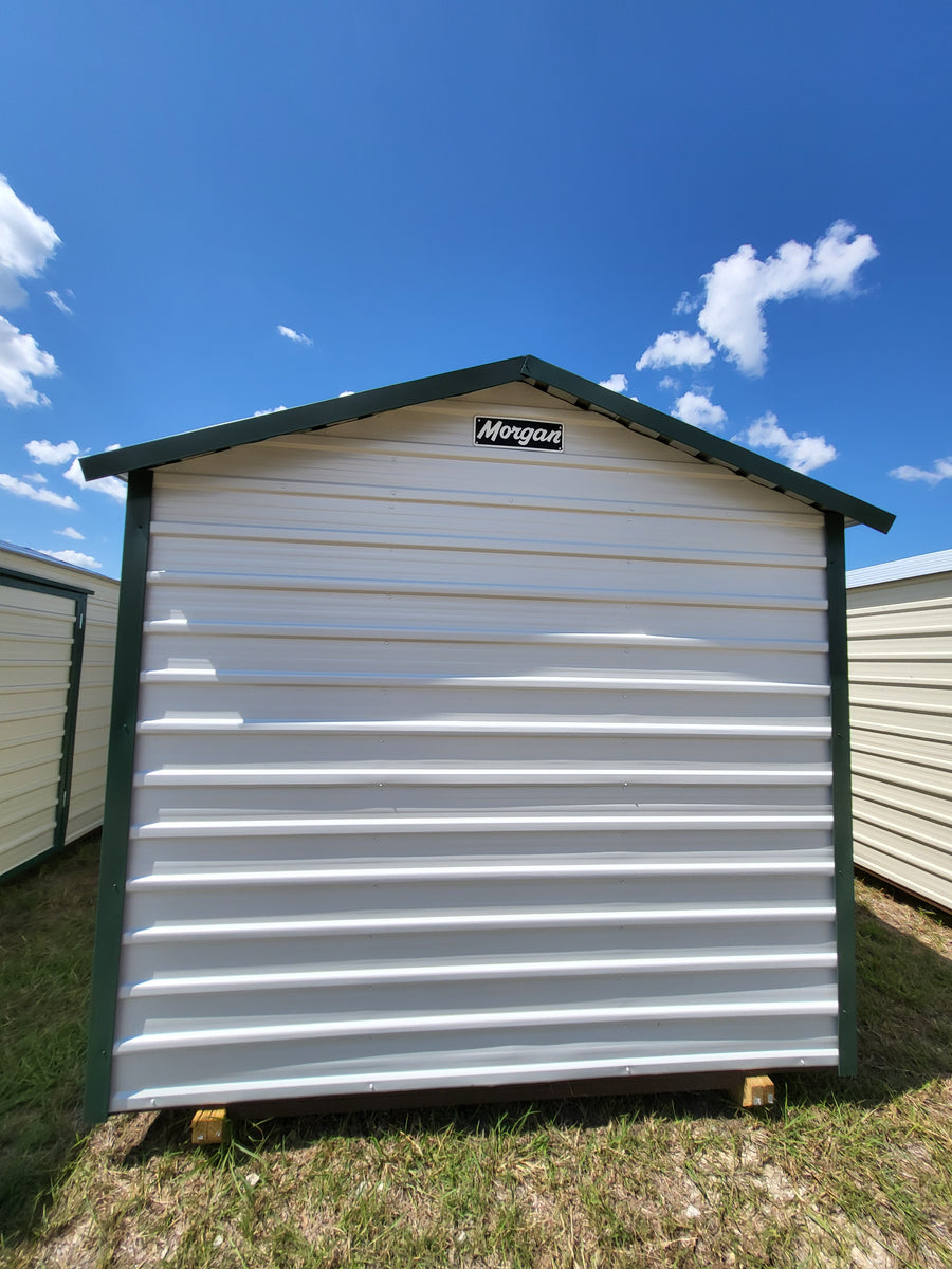 08 x 10 White Steel Shed with Green Trim – Morgan Buildings